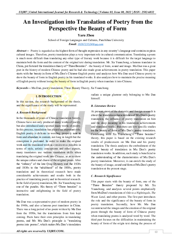 (PDF) An Investigation into Translation of Poetry from the Perspective ...