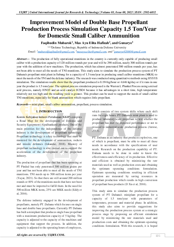 (PDF) Improvement Model of Double Base Propellant Production Process ...