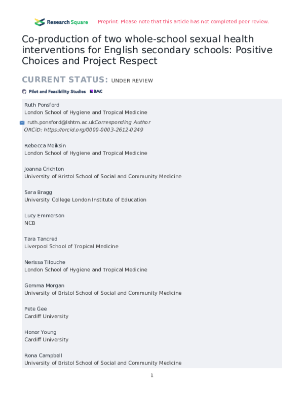 (PDF) Co-production of two whole-school sexual health interventions for ...
