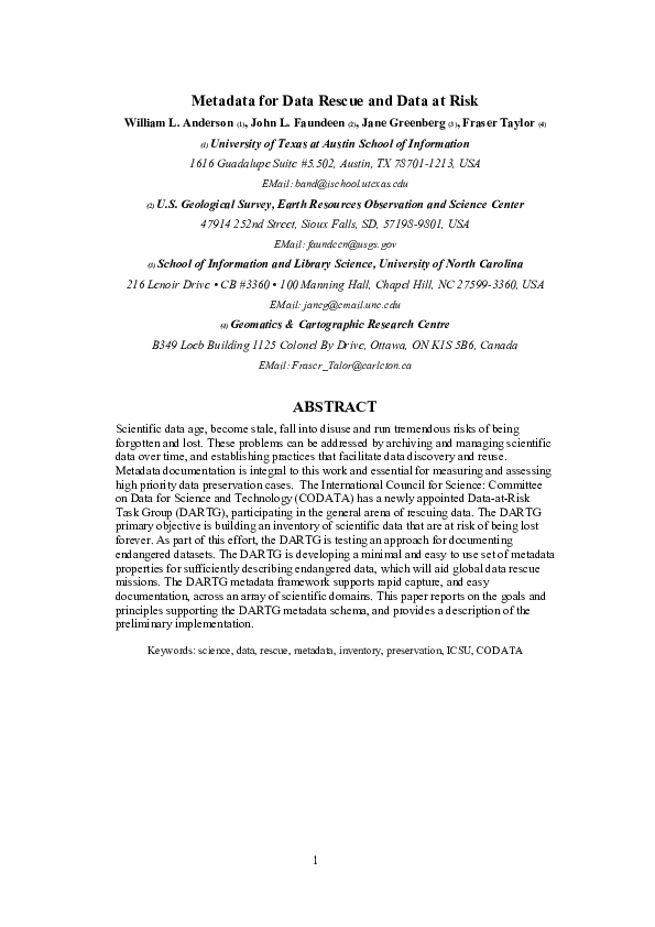 (PDF) Metadata for Data Rescue and Data at Risk