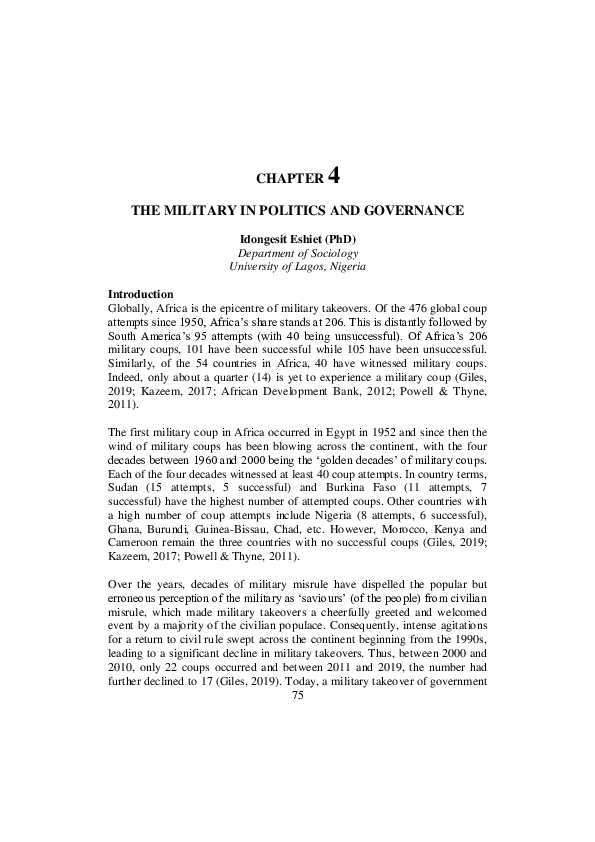 (PDF) THE MILITARY IN POLITICS AND GOVERNANCE