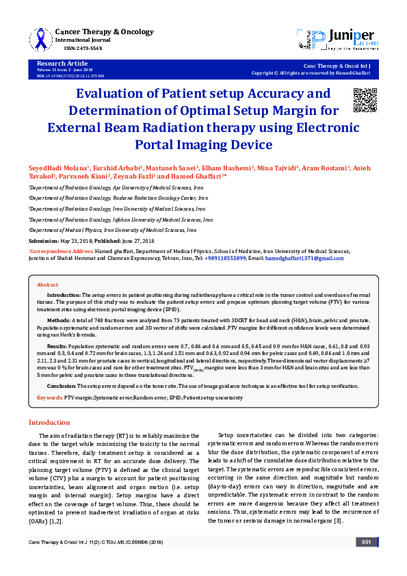 Pdf Evaluation Of Patient Setup Accuracy And Determination Of Optimal Setup Margin For