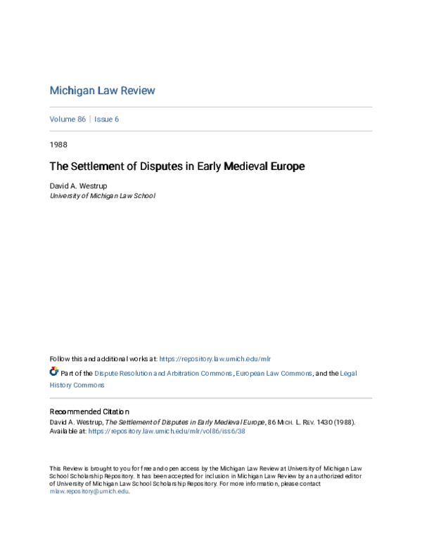 (PDF) The Settlement of Disputes in Early Medieval Europe