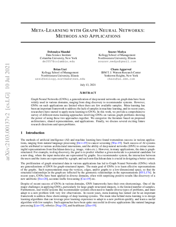 (PDF) Meta-Learning with Graph Neural Networks: Methods and Applications