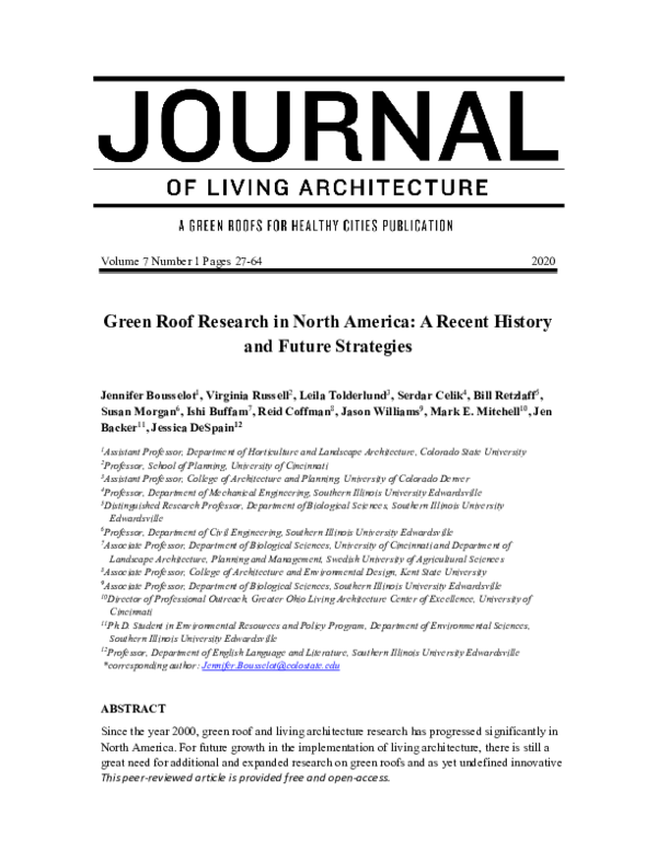(PDF) Green Roof Research in North America: A Recent History and Future ...