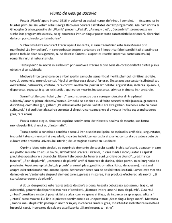 (DOC) Plumb de George Bacovia