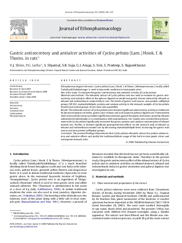 (PDF) Gastric antisecretory and antiulcer activities of Cyclea peltata ...