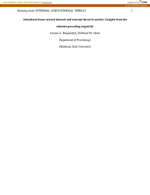 (PDF) Attentional Biases Toward Internal and External Threat in Anxiety ...