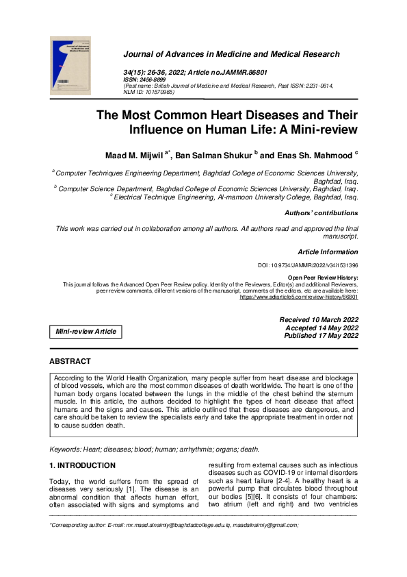 (PDF) The Most Common Heart Diseases and Their Influence on Human Life ...