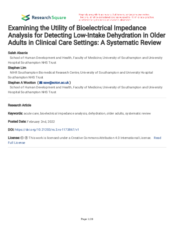 (PDF) Examining the Utility of Bioelectrical Impedance Analysis for Detecting Low-Intake ...