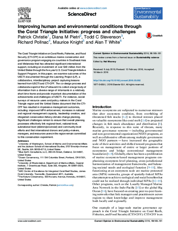 (PDF) Improving human and environmental conditions through the Coral ...