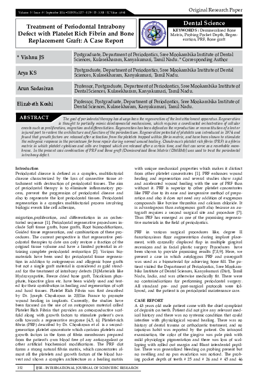 (PDF) Treatment of Periodontal Intrabony Defect with Platelet Rich ...
