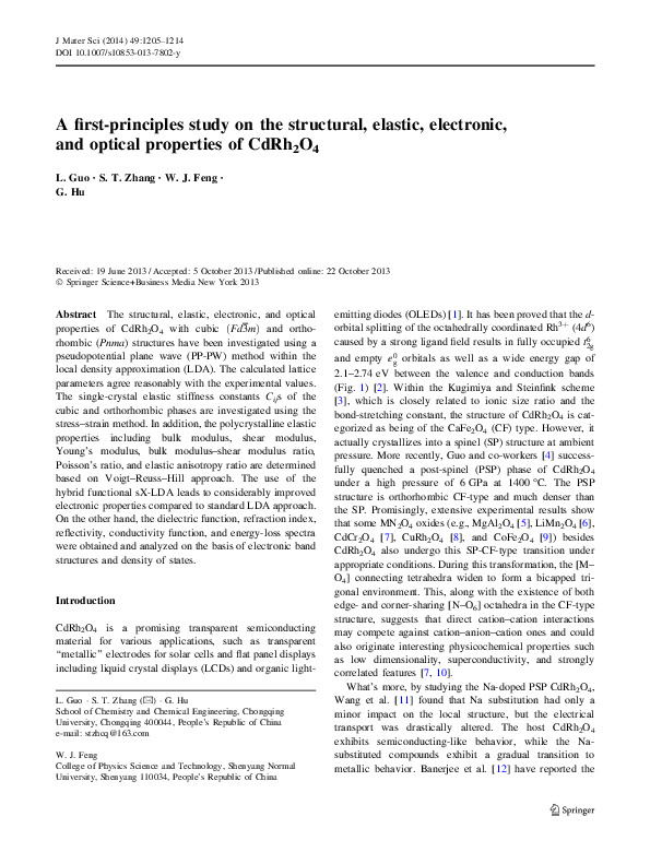 (PDF) A first-principles study on the structural, elastic, electronic, optical, lattice ...