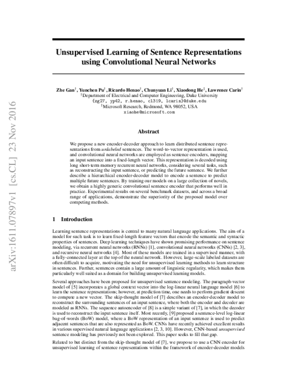 (PDF) Unsupervised Learning of Sentence Representations using Convolutional Neural Networks