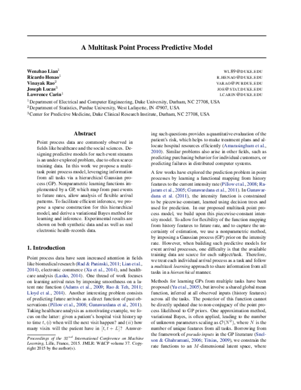 (PDF) A Multitask Point Process Predictive Model | Ricardo Henao ...