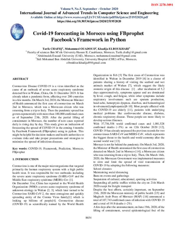 (PDF) Covid-19 forecasting in Morocco using FBprophet Facebook's Framework in Python