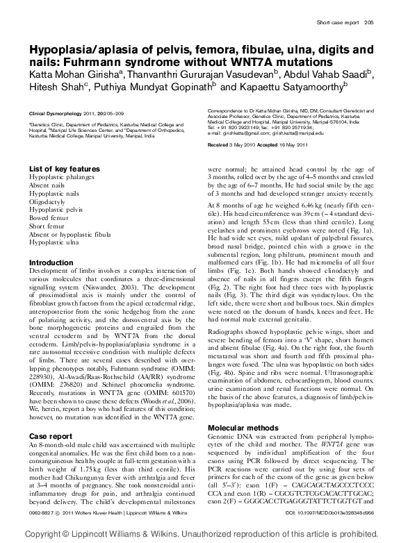 (PDF) Hypoplasia/aplasia of pelvis, femora, fibulae, ulna, digits and nails