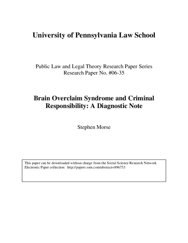 (PDF) Brain overclaim syndrome and criminal responsibility: a ...