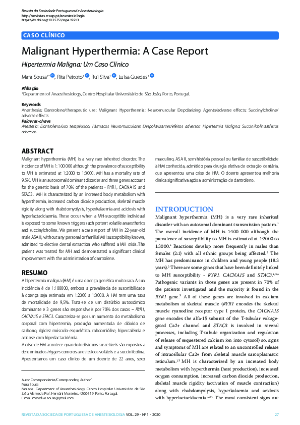 (PDF) Malignant hyperthermia. A case report