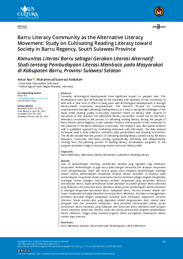 (PDF) Barru Literacy Community as the Alternative Literacy Movement: A ...