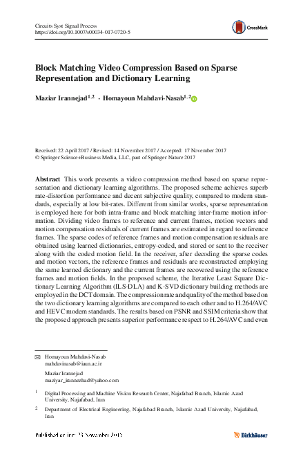 (PDF) Block Matching Video Compression Based on Sparse Representation and Dictionary Learning
