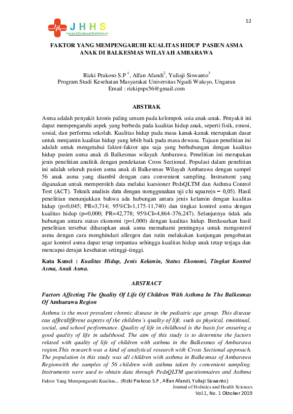(PDF) Faktor Yang Mempengaruhi Kualitas Hidup Pasien Asma Anak DI Balkesmas Wilayah Ambarawa