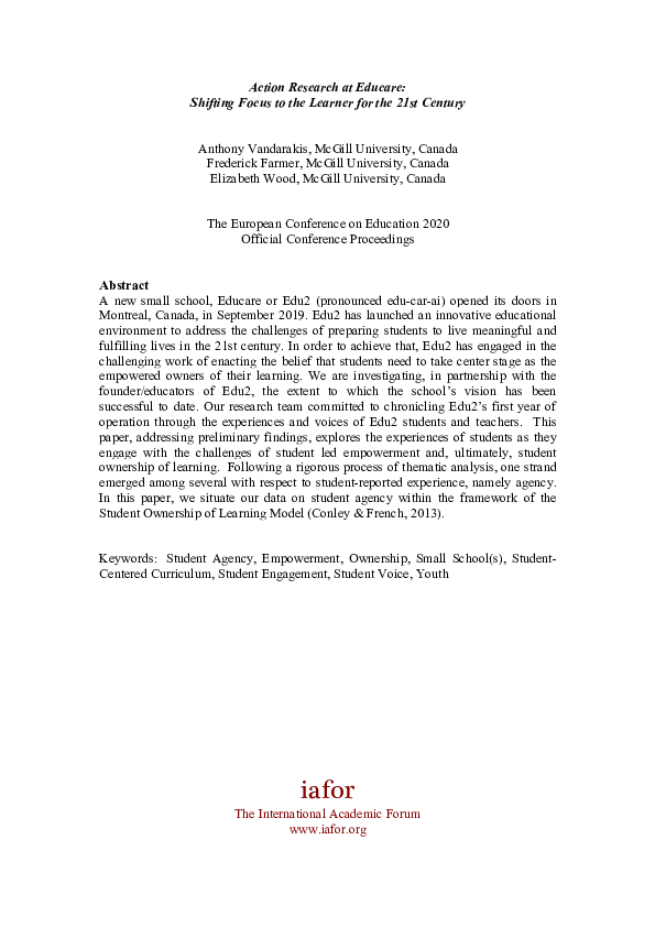 (PDF) Action Research at Educare: Shifting Focus to the Learner for the ...