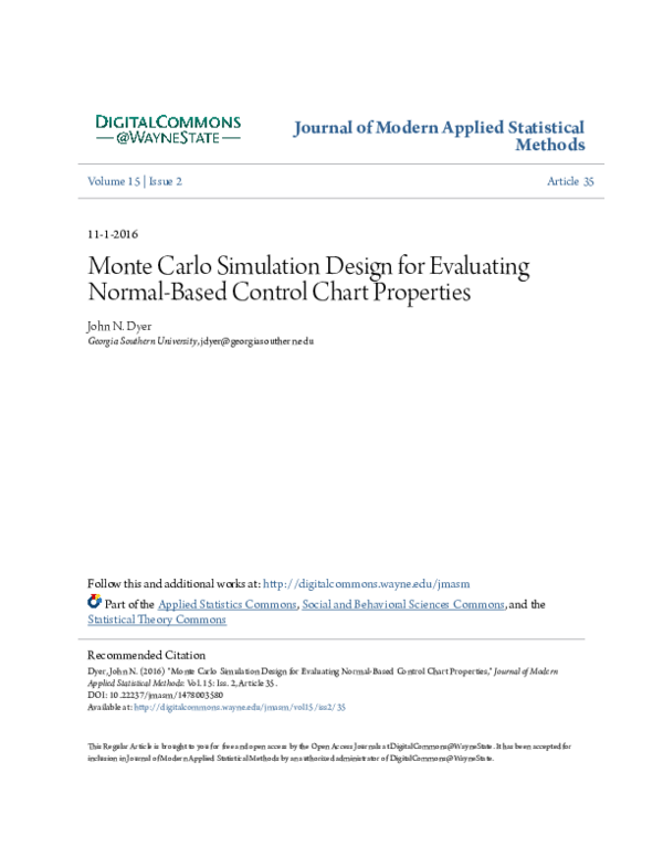 (PDF) Monte Carlo Simulation Design for Evaluating Normal-Based Control Chart Properties