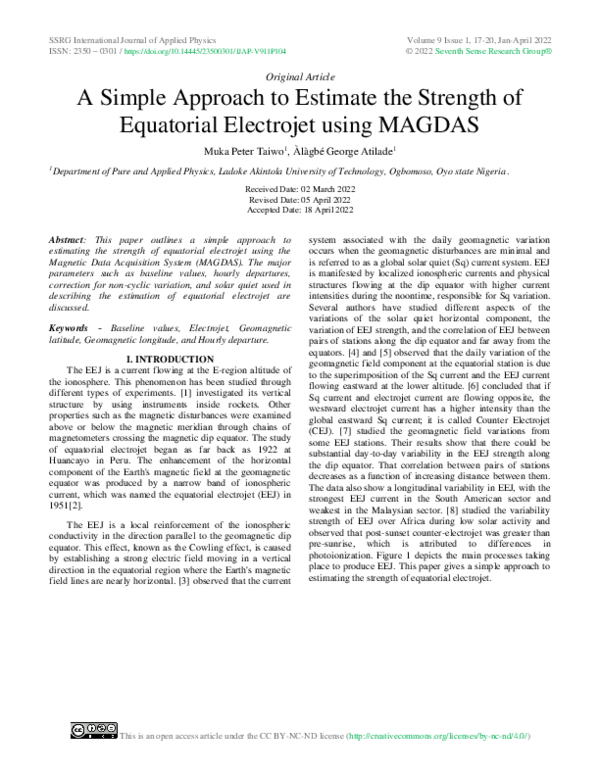 (PDF) A Simple Approach to Estimate the Strength of Equatorial ...