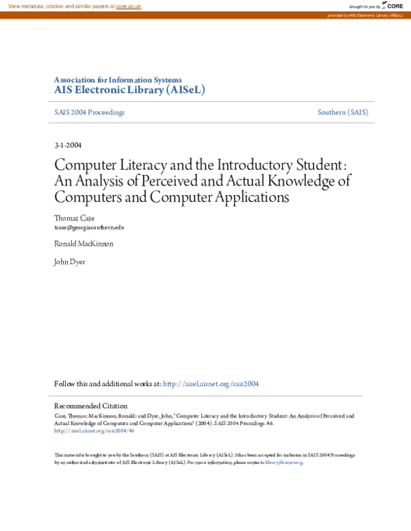 (PDF) Computer literacy and the introductory student: An analysis of ...