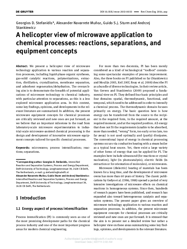 (PDF) A helicopter view of microwave application to chemical processes ...