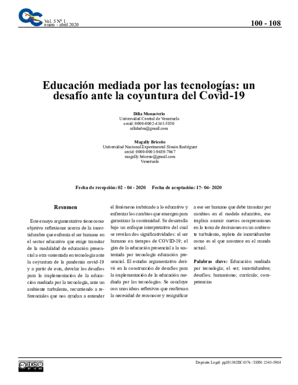 (PDF) Educación mediada por las tecnologías: un desafío ante la coyuntura del Covid-19