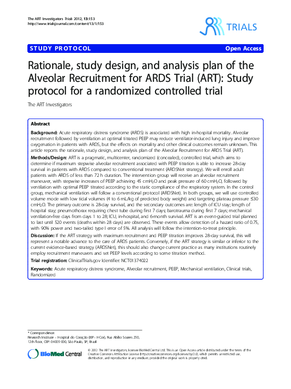 (PDF) Rationale, study design, and analysis plan of the Alveolar Recruitment for ARDS Trial (ART ...