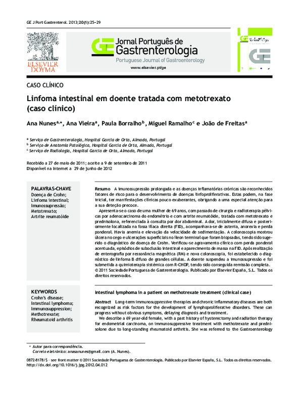 (PDF) Linfoma intestinal em doente tratada com metotrexato (caso clínico)
