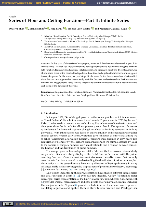 (PDF) Series of Floor and Ceiling Function—Part II: Infinite Series