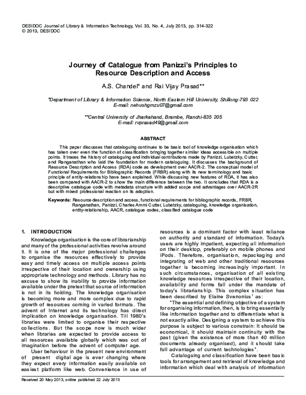 (PDF) Journey of Catalogue from Panizzi’s Principles toResource ...