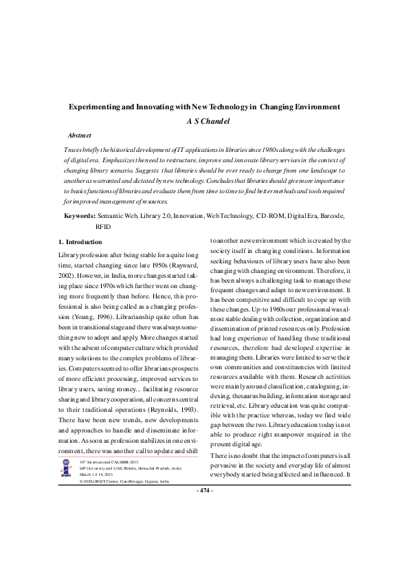 (PDF) Experimenting and Innovating with New Technology in Changing ...