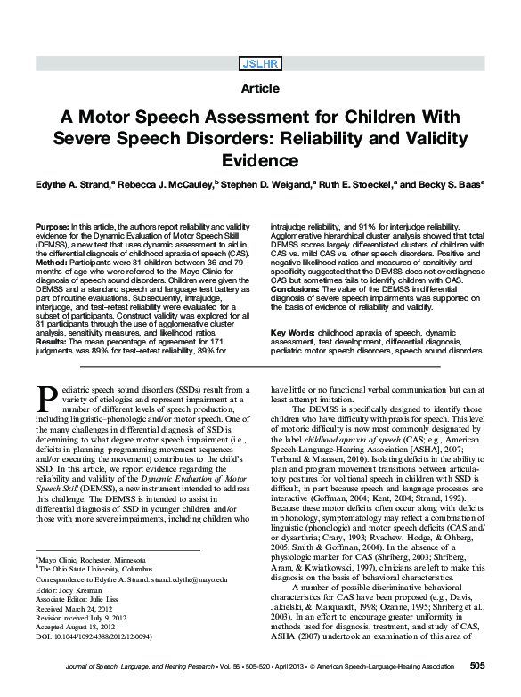 (PDF) A Motor Speech Assessment for Children With Severe Speech ...