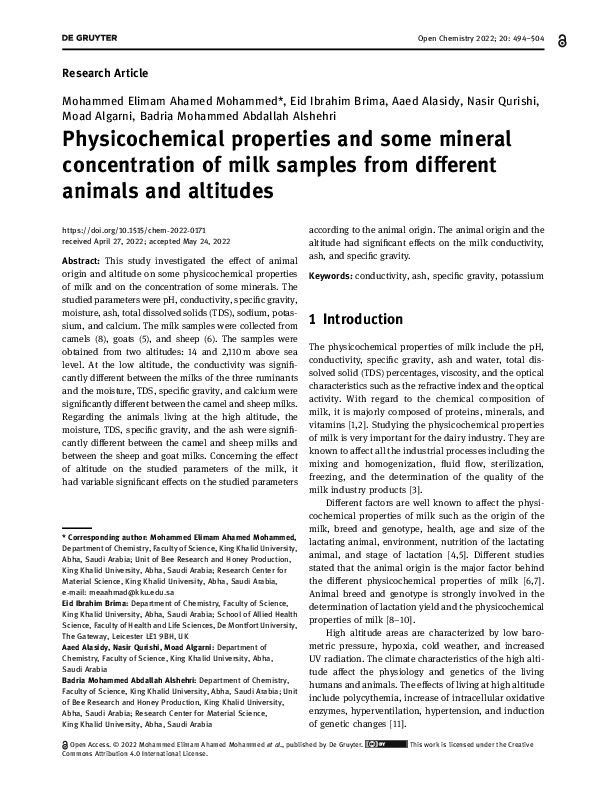 (PDF) Physicochemical properties and some mineral concentration of milk ...