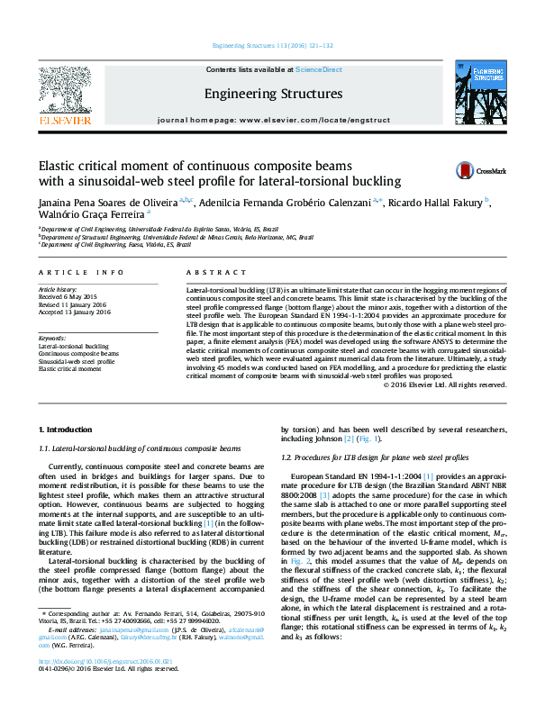 (PDF) Elastic critical moment of continuous composite beams with a ...