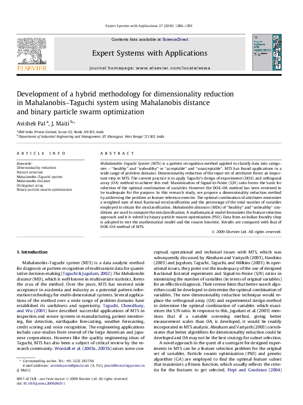 (PDF) Development of a hybrid methodology for dimensionality reduction in Mahalanobis–Taguchi ...