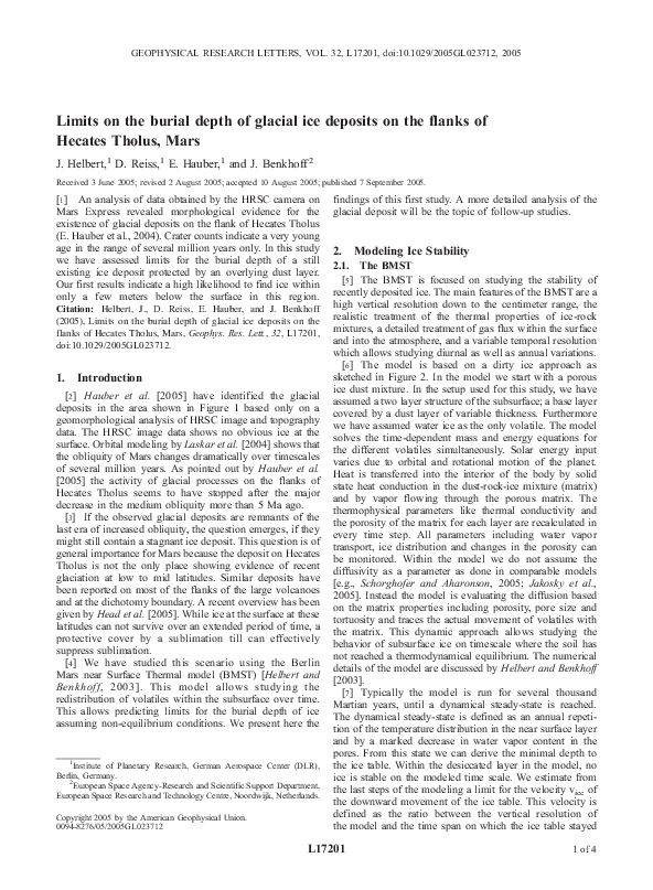 (PDF) Limits on the burial depth of glacial ice deposits on the flanks ...