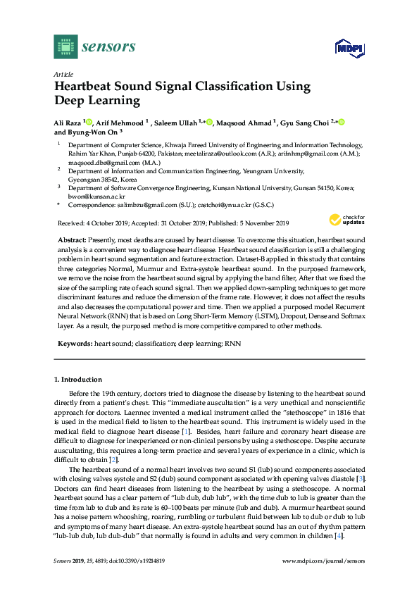 (PDF) Heartbeat Sound Signal Classification Using Deep Learning