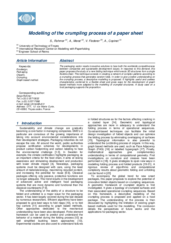 (PDF) Modelling of the crumpling process of a paper sheet