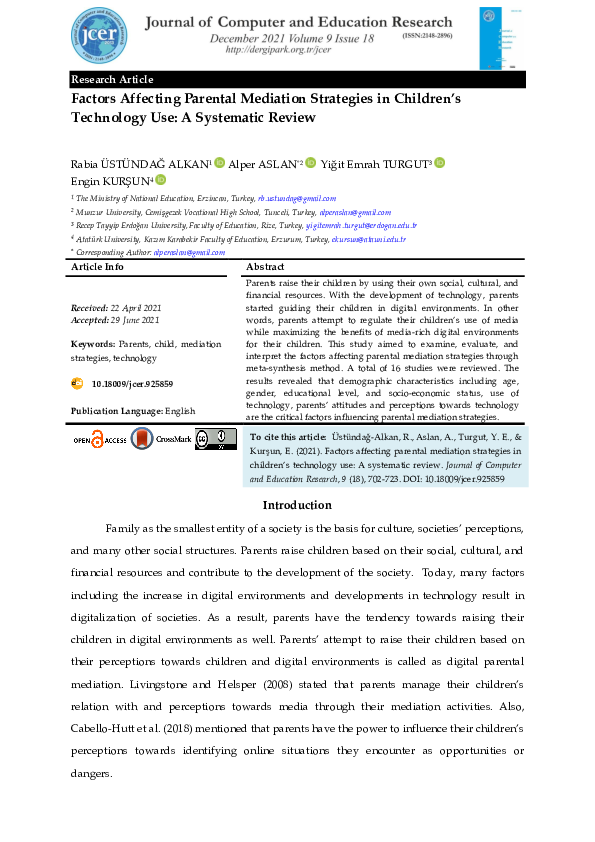 (PDF) Factors Affecting Parental Mediation Strategies in Children’s ...