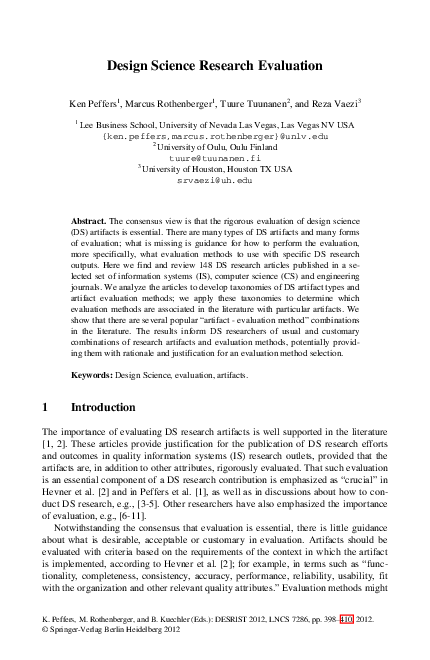 (PDF) Design Science Research Evaluation