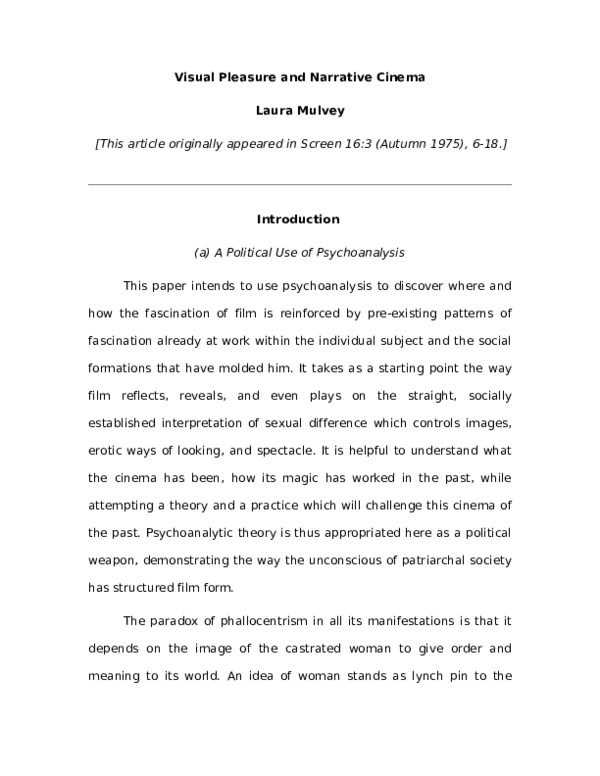 (PDF) Visual Pleasure and Narrative Cinema