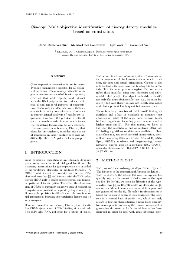 (PDF) Cis-cop: Multiobjective identification of cis-regulatory modules based on constrains