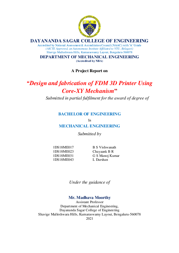 (PDF) Design and Fabrication of FDM 3D printer using core-XY mechanism