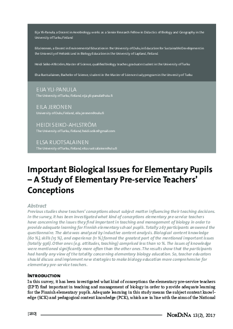 (PDF) Important Biological Issues for Elementary Pupils – A Study of ...